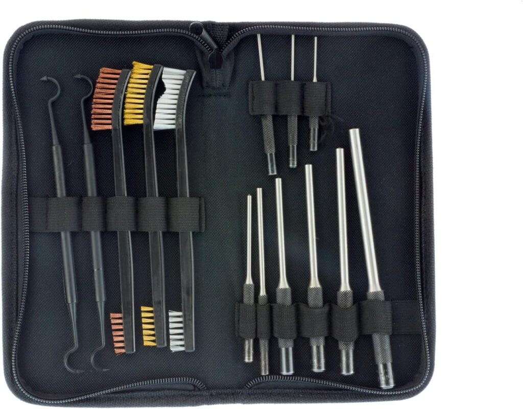 14pc Gun Cleaning Maintenance Kit - Case, Nylon Picks, Brushes, Roll ...